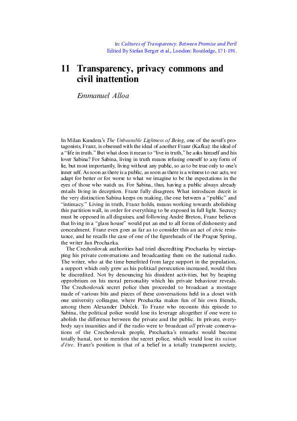 (PDF) Transparency, Privacy Commons and Civil Inattention
