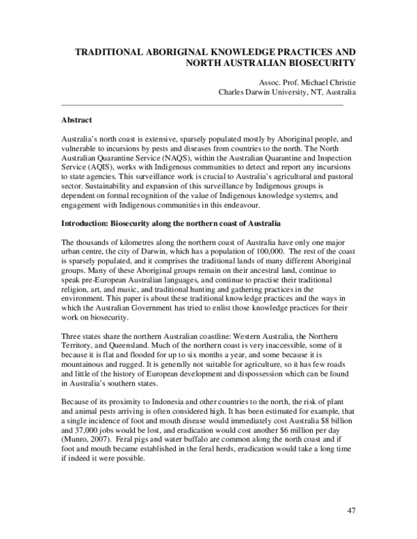 (PDF) Traditional Aboriginal knowledge practices and North Australian ...