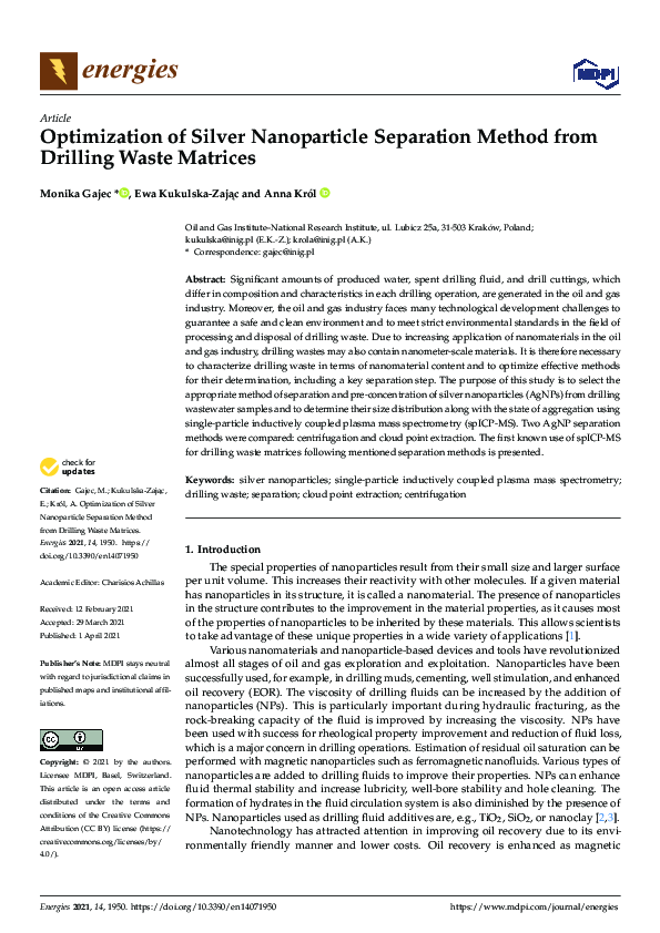 (PDF) Optimization of Silver Nanoparticle Separation Method from Drilling Waste Matrices