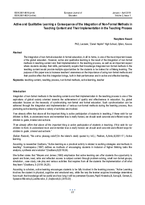 (PDF) Active and Qualitative Learning a Consequence of the Integration ...