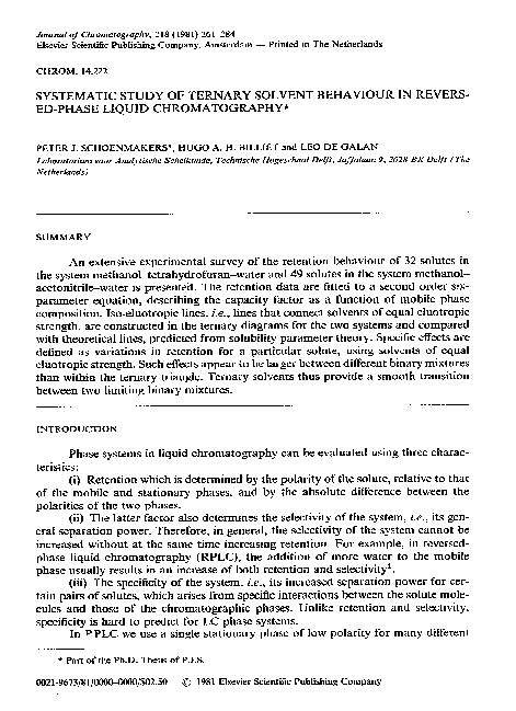 (PDF) Systematic study of ternary solvent behaviour in reversed-phase liquid chromatography