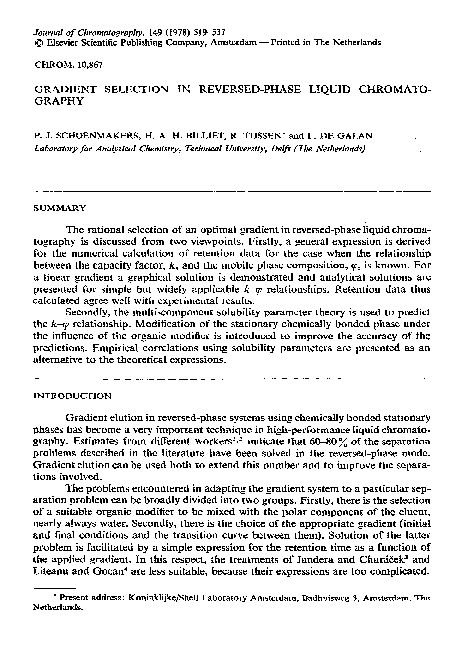 Pdf Gradient Selection In Reversed Phase Liquid Chromatography