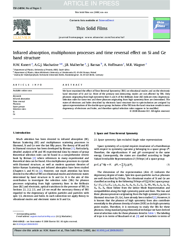 (PDF) Infrared absorption, multiphonon processes and time reversal effect on Si and Ge band ...