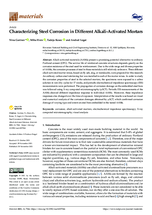 (PDF) Characterizing Steel Corrosion in Different Alkali-Activated Mortars