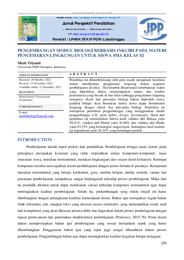 (PDF) Pengembangan Modul Biologi Berbasis Inkuiri Pada Materi Pencemaran Lingkungan Untuk Siswa ...