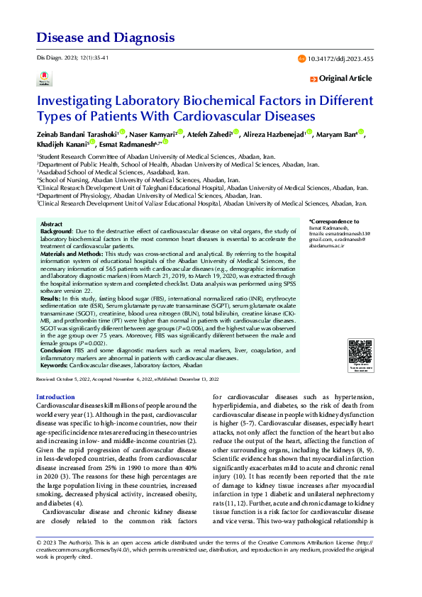 (PDF) Investigating Laboratory Biochemical Factors in Different Types ...