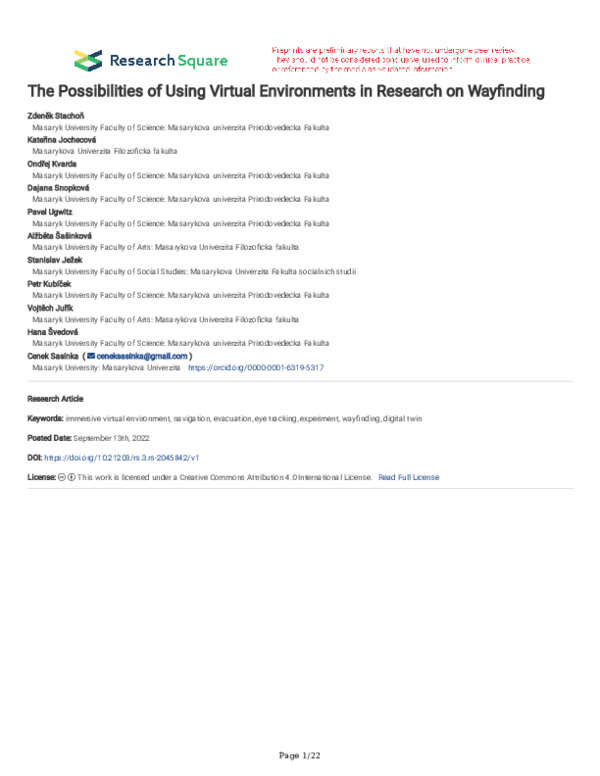 (PDF) The Possibilities of Using Virtual Environments in Research on Wayfinding