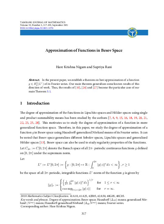(PDF) Approximation of Functions in Besov Space