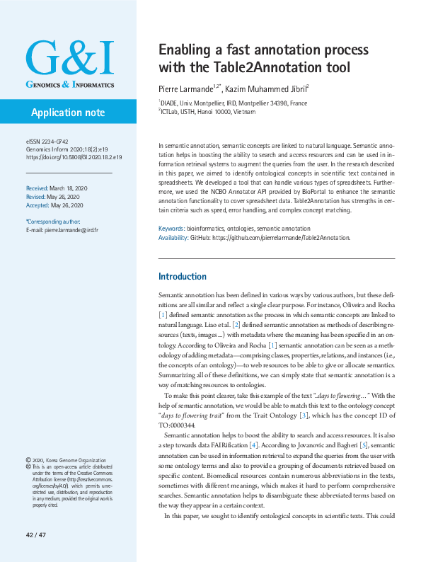 Enabling a fast annotation process with the Table2Annotation tool