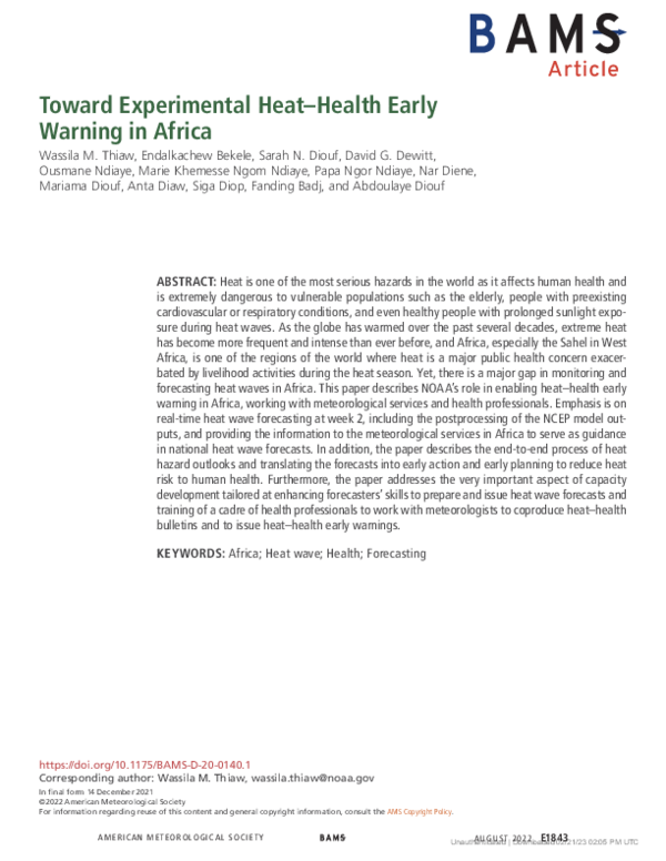 (PDF) Toward Experimental Heat–Health Early Warning in Africa