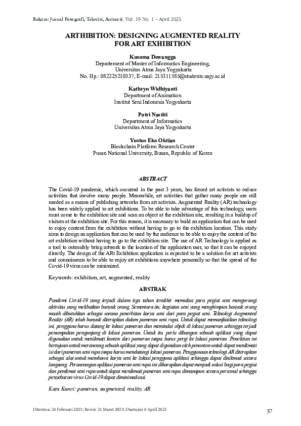 (PDF) Arthibition: Designing Augmented Reality for Art Exhibition