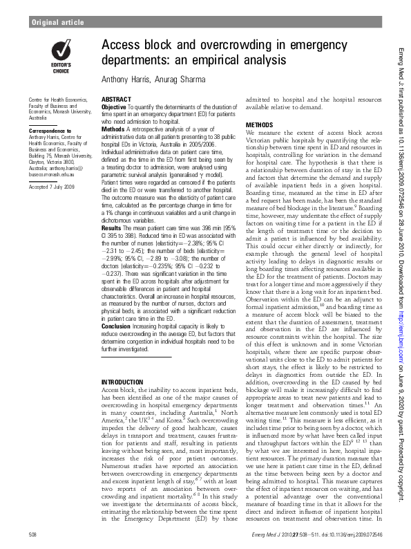 (PDF) Access block and overcrowding in emergency departments: an ...
