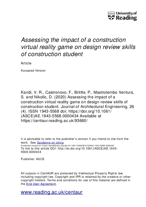 (PDF) Assessing the Impact of a Construction Virtual Reality Game on ...