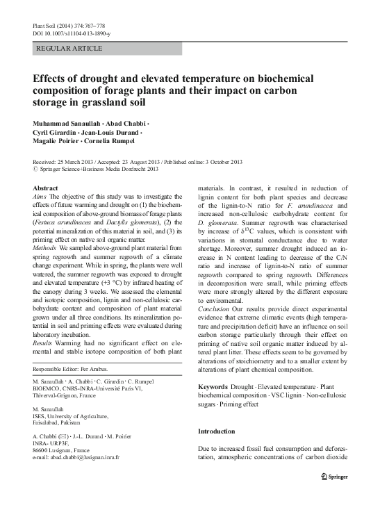 (PDF) Effects of drought and elevated temperature on biochemical composition of forage plants ...