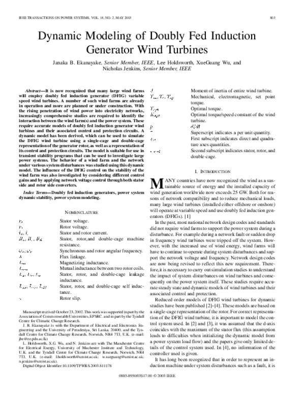 Pdf Dynamic Modeling Of Doubly Fed Induction Generator Wind Turbines