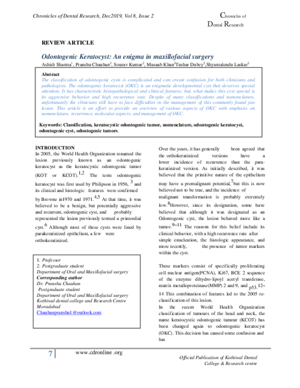 (PDF) Odontogenic Keratocyst: An enigma in maxillofacial surgery