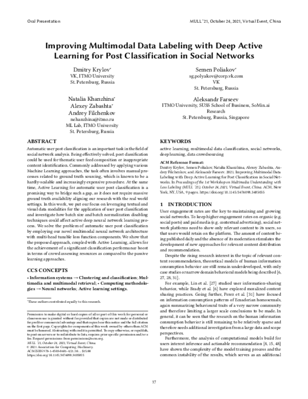 (PDF) Improving Multimodal Data Labeling with Deep Active Learning for Post Classification in ...