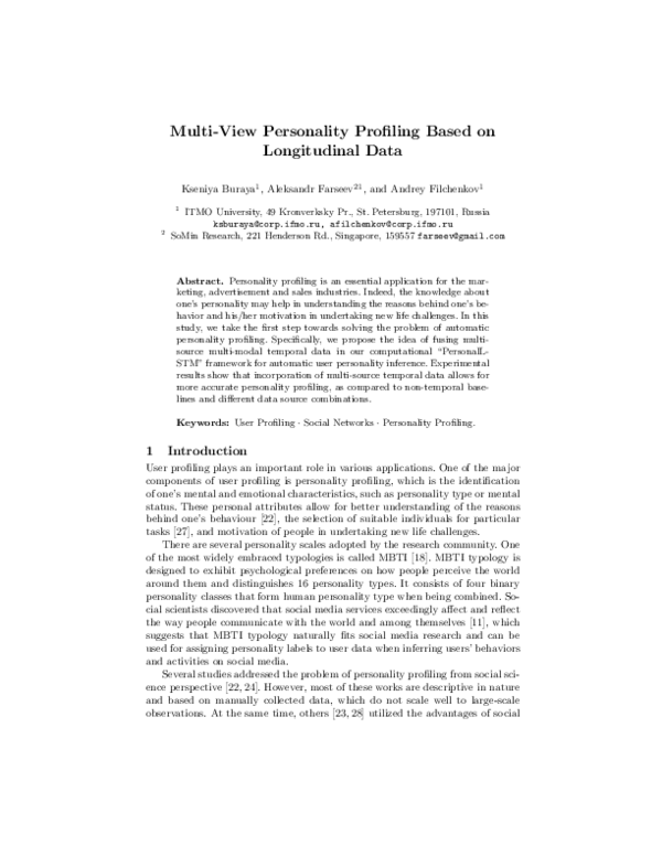 (PDF) Multi-view Personality Profiling Based on Longitudinal Data