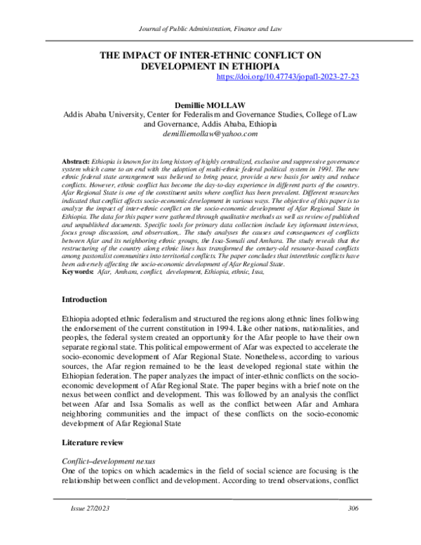 (PDF) The Impact of Inter-Ethnic Conflict on Development in Ethiopia