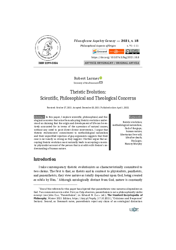 (PDF) Theistic Evolution