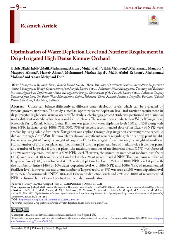 (PDF) Optimization of Water Depletion Level and Nutrient Requirement in ...