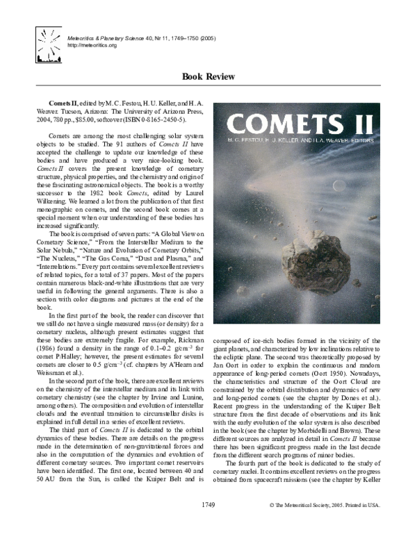 (PDF) Comets II, edited by M. C. Festou, H. U. Keller, and H. A. Weaver