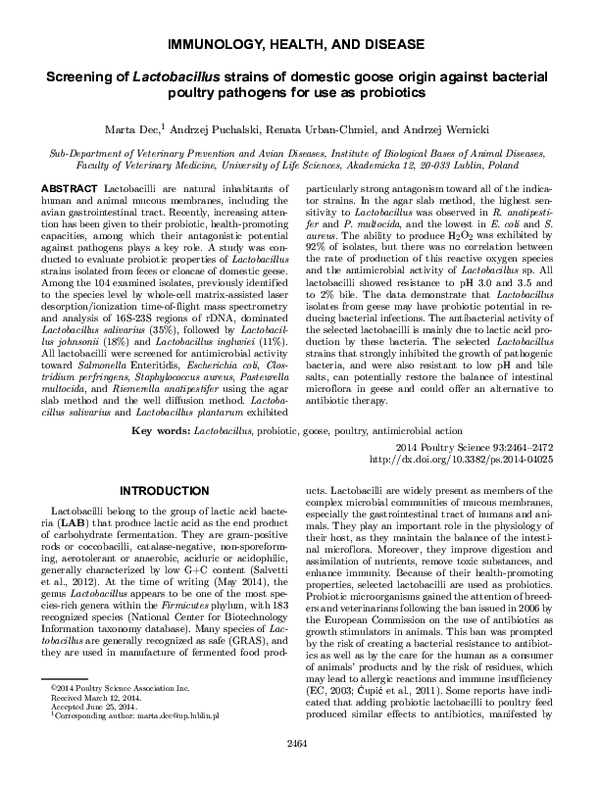 (PDF) Screening of Lactobacillus strains of domestic goose origin against bacterial poultry ...