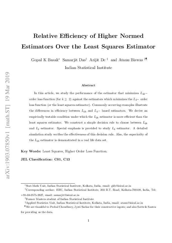 (PDF) Relative Efficiency of Higher Normed Estimators Over the Least ...