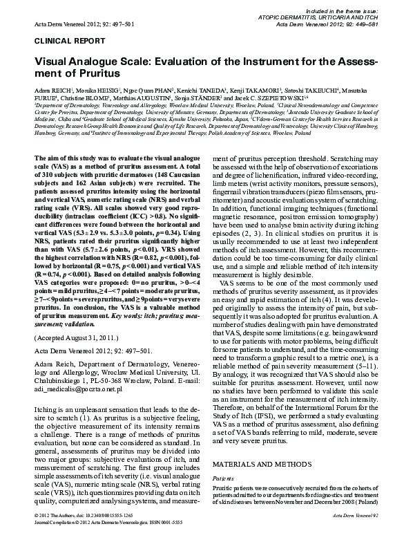 (PDF) Visual Analogue Scale: Evaluation of the Instrument for the ...