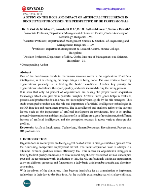 (PDF) A STUDY ON THE ROLE AND IMPACT OF ARTIFICIAL INTELLIGENCE IN ...