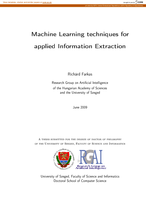 (PDF) Machine learning techniques for applied information extraction ...