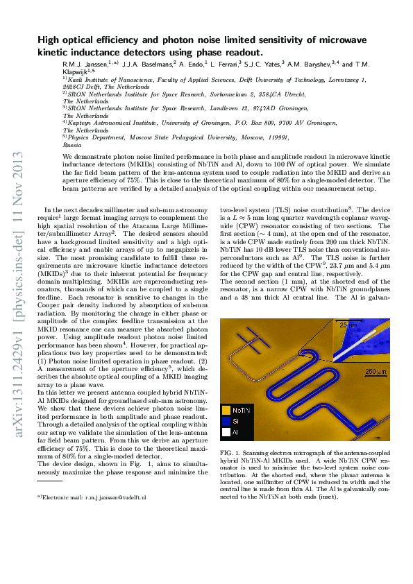 (PDF) High optical efficiency and photon noise limited sensitivity of microwave kinetic ...