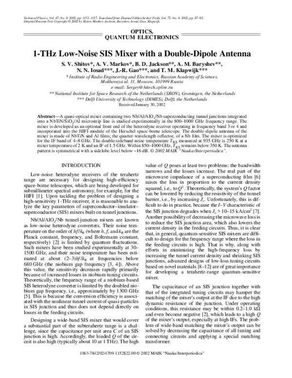 (PDF) 1-THz low-noise SIS mixer with a double-dipole antenna