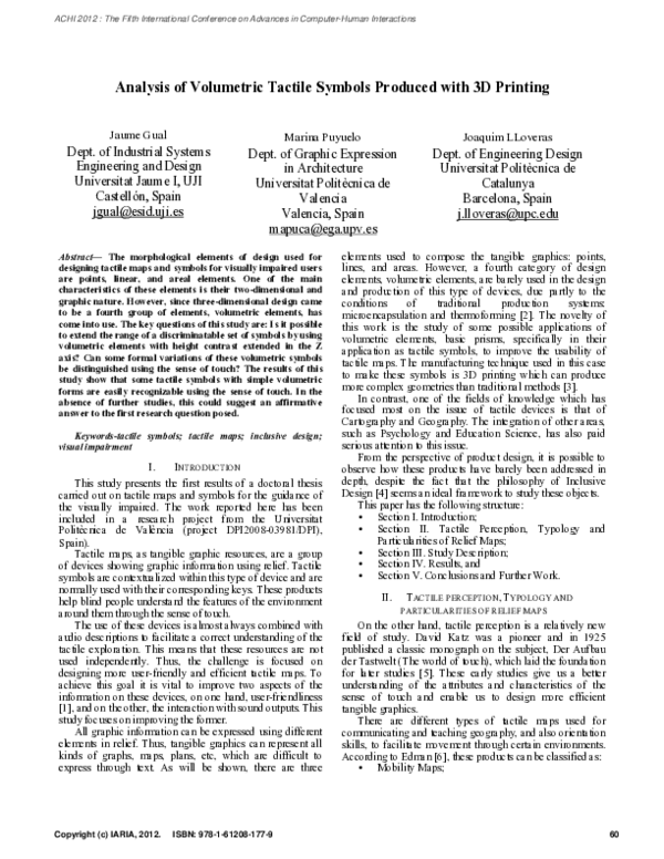 (PDF) Analysis of Volumetric Tactile Symbols Produced with 3D Printing