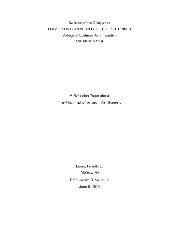 (DOC) Critical Paper The First Filipino