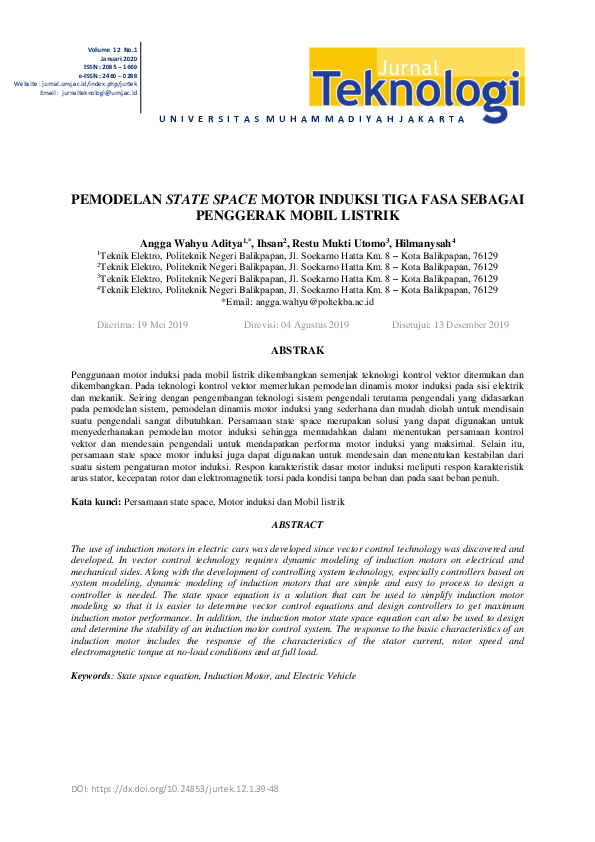 (PDF) Pemodelan State Space Motor Induksi Tiga Fasa Sebagai Penggerak ...