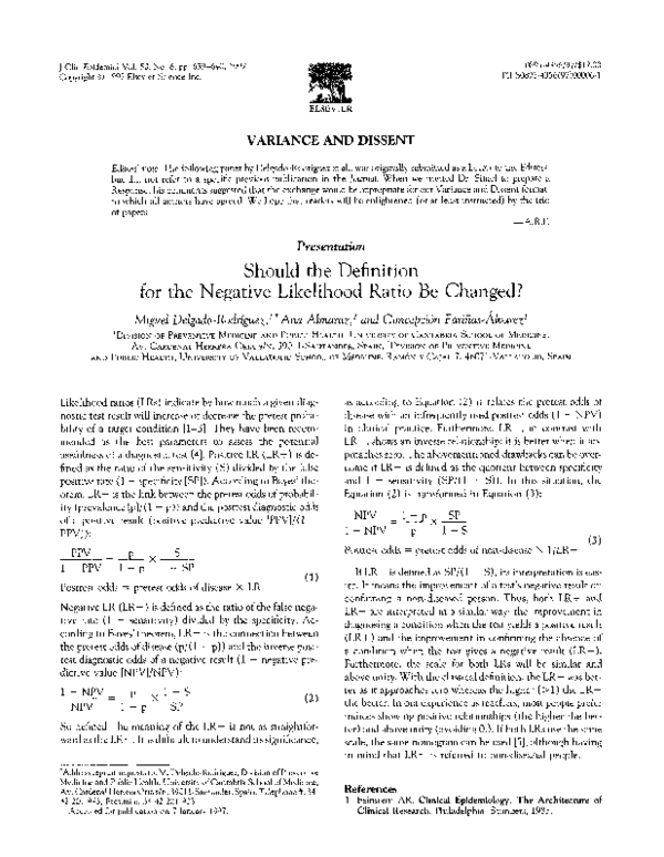 (PDF) Should the definition for the negative likelihood ratio be changed?