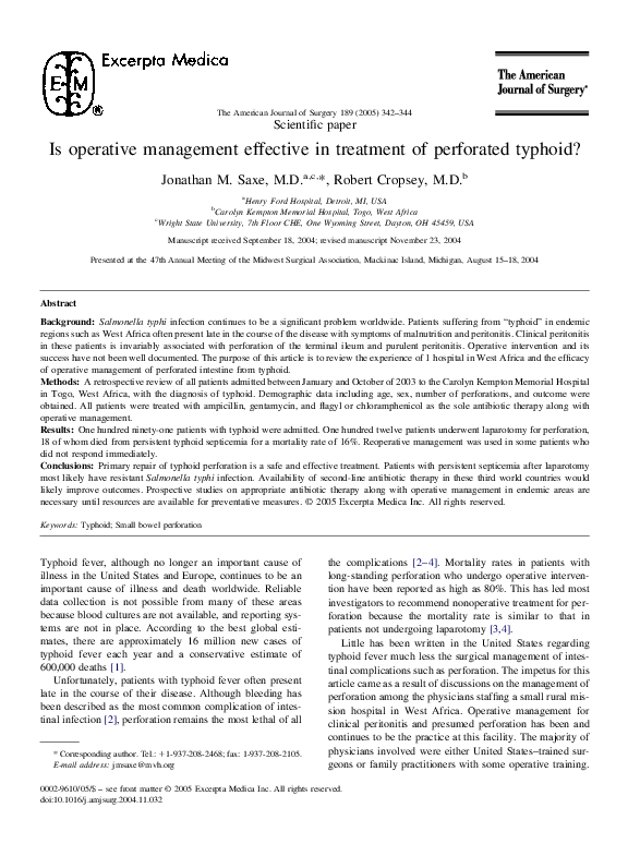 (PDF) Is operative management effective in treatment of perforated ...