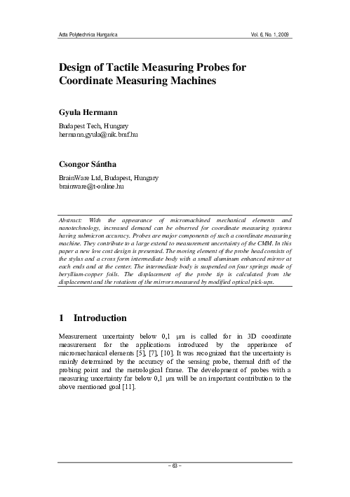 (PDF) Design of Tactile Measuring Probes for Coordinate Measuring Machines