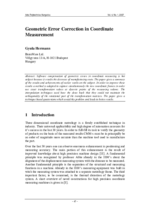 (PDF) Geometric Error Correction in Coordinate Measurement