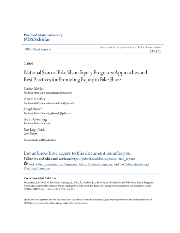 (PDF) National Scan of Bike Share Equity Programs: Approaches and Best ...
