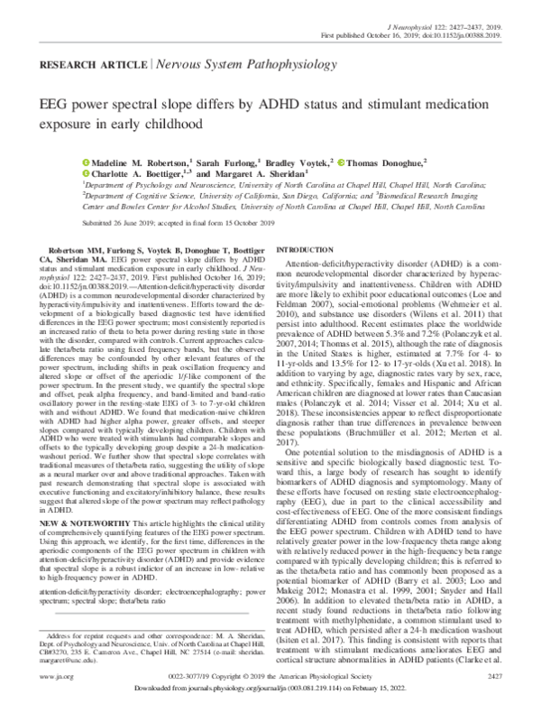 (PDF) EEG power spectral slope differs by ADHD status and stimulant ...