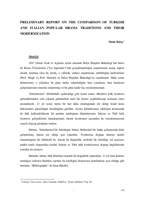 (PDF) Preliminary Report On The Comparison Of Turkish And Italian ...