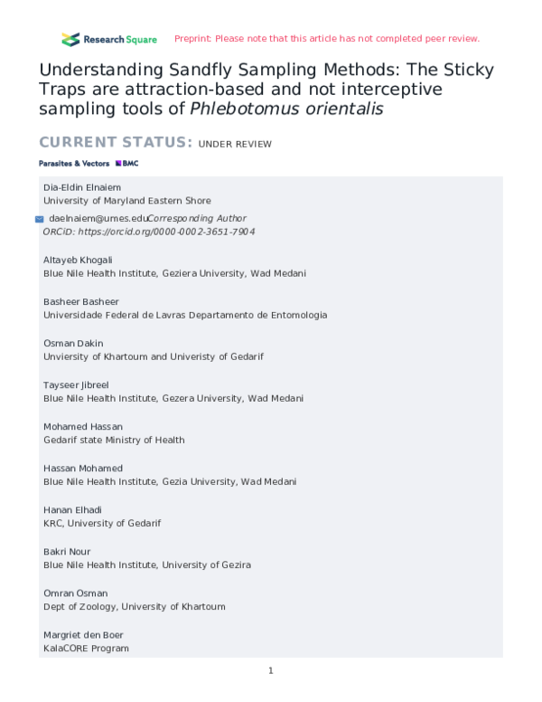 (PDF) Understanding Sandfly Sampling Methods: The Sticky Traps are ...
