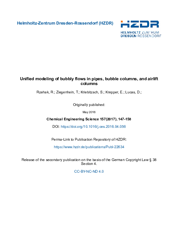Pdf Unified Modeling Of Bubbly Flows In Pipes Bubble Columns And Airlift Columns