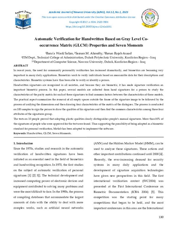 (PDF) Automatic Verification for Handwritten Based on GLCM Properties ... (PDF) Automatic Verification for Handwritten Based on GLCM Properties ...