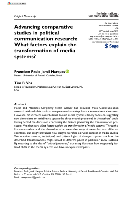 (PDF) Advancing comparative studies in political communication research ...