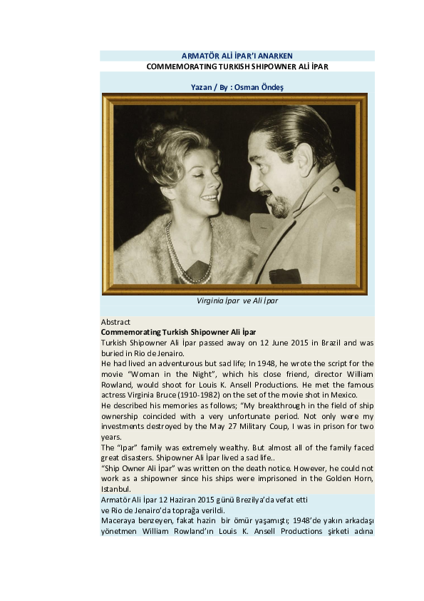 (PDF) ARMATÖR ALİ İPAR'I ANARKEN COMMEMORATING TURKISH SHIPOWNER ALİ ...