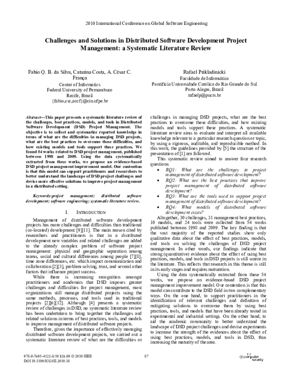 (PDF) Challenges and Solutions in Distributed Software Development Project Management: A ...