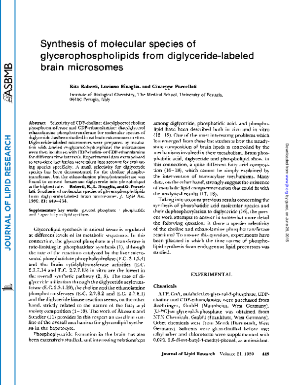 (PDF) Synthesis of molecular species of glycerophospholipids from ...